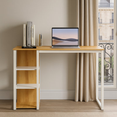 URBAN MEUBLE Oak Effect Desk with 5 Shelves and White Frame