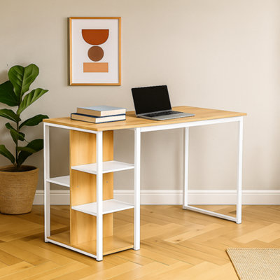 URBAN MEUBLE Oak Effect Desk with 5 Shelves and White Frame