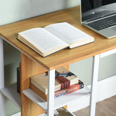 URBAN MEUBLE Oak Effect Desk with 5 Shelves and White Frame