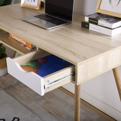 URBAN MEUBLE Oak Effect Desk with White Drawers and Wooden Legs