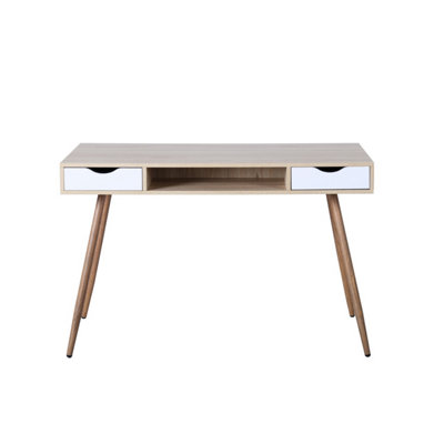 URBAN MEUBLE Oak Effect Desk with White Drawers and Wooden Legs