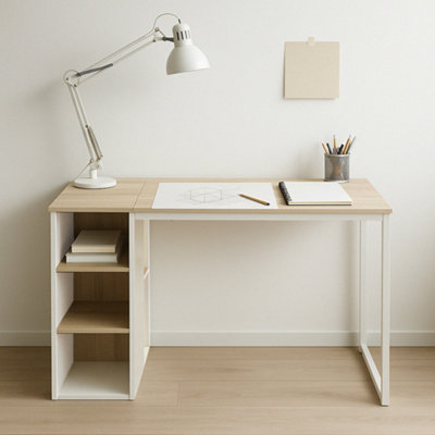 URBAN MEUBLE Oak Effect Desk with White Frame and 5 Shelves