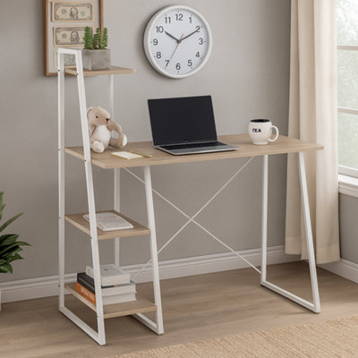 URBAN MEUBLE Oak Effect Desk with White Metal Frame and Shelves