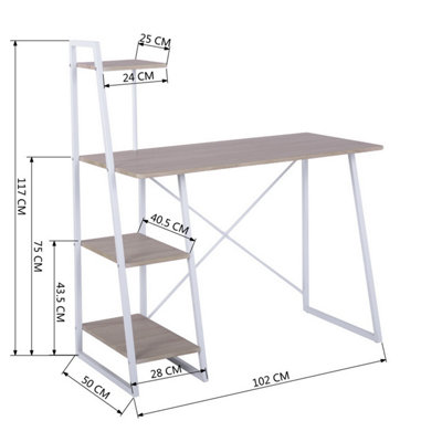 URBAN MEUBLE Oak Effect Desk with White Metal Frame and Shelves