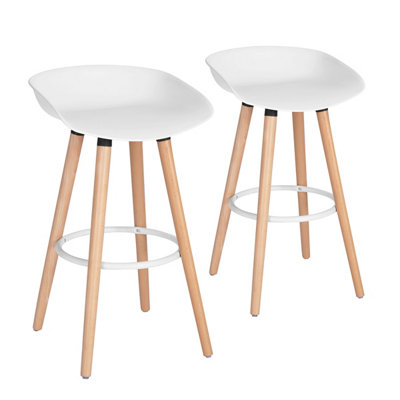 URBAN MEUBLE Set of 2 White Bar Stools with Wooden Legs