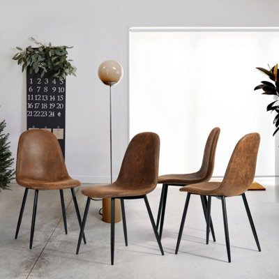 URBAN MEUBLE Set of 4 Brown Faux Suede Dining Chairs with Black Legs