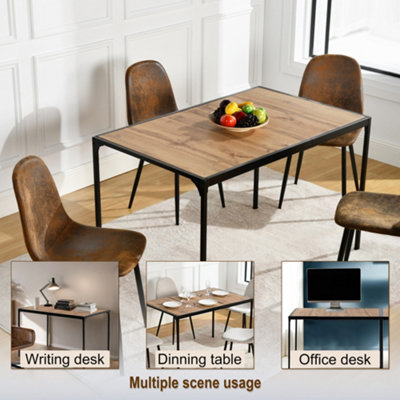 URBAN MEUBLE Vintage Dark Wood Dining Table with Black Metal Frame