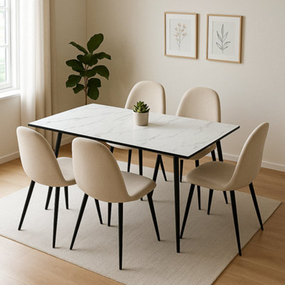 URBAN MEUBLE White Marble Effect Extendable Dining Table