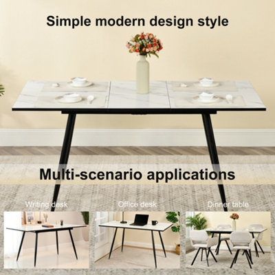 URBAN MEUBLE White Marble Effect Extendable Dining Table