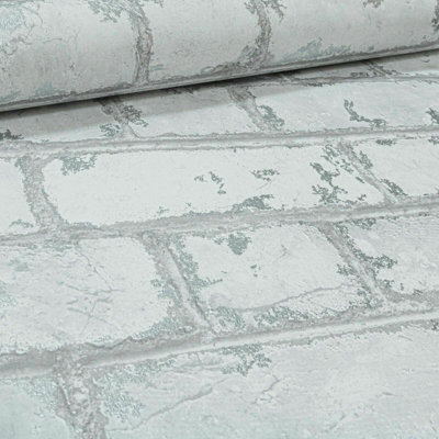 Urban Rustic 3d Effect Brick White Light Grey silver Metallic Feature ...