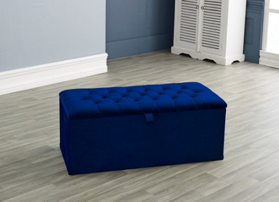 Urban Textures Plush Velvet Chesterfield Ottoman Storage Box - Navy