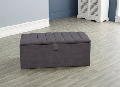 Urban Textures Plush Velvet Panelled Ottoman Storage Box - Grey