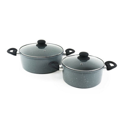 URBN-CHEF 2 Pc Forged Carbon Steel Marble Grey Non-stick Casserole Pot ...