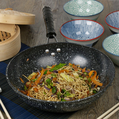 URBN-CHEF 30cm Diameter Black Marble Carbon Steel Induction Wok Chinese ...