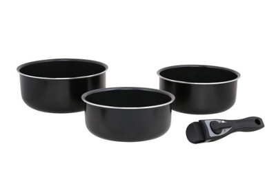 URBN-CHEF 3pcs Black Ceramic Induction Saucepan Set with Lid Stackable ...