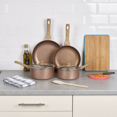 URBN-CHEF 4 PCS Ceramic Rose Gold Induction Saucepans & Frying Pans ...
