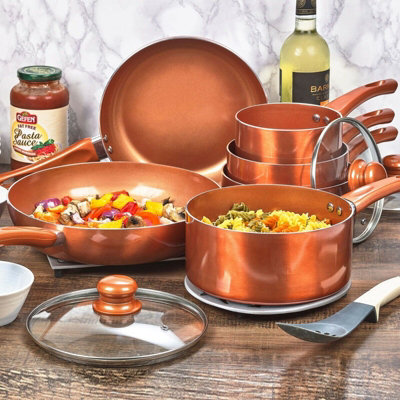 URBN-CHEF 6 PCS Ceramic Copper Induction Cooking Pots Lid Saucepans ...