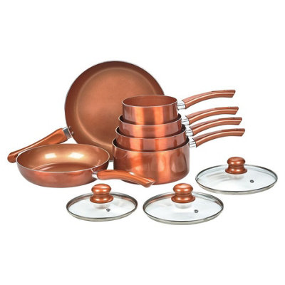 URBN-CHEF 6 PCS Ceramic Copper Induction Cooking Pots Lid Saucepans Cookware Set