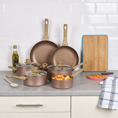 URBN-CHEF 6pcs Ceramic Rose Gold Induction Cooking Pots Frying Pan ...