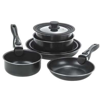 URBN-CHEF 7pcs Black Ceramic Induction Cookware Set with Lid Stackable ...