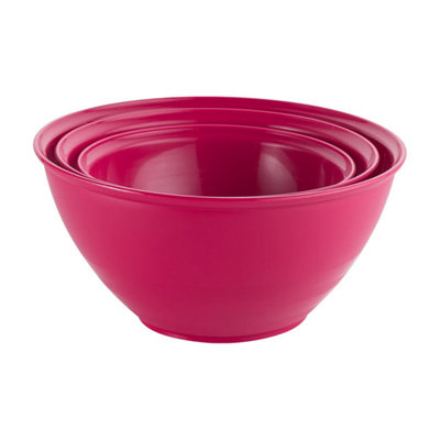URBN-CHEF Height 13cm Set of 3 Durable Plastic Kitchen Fuchsia Mixing ...
