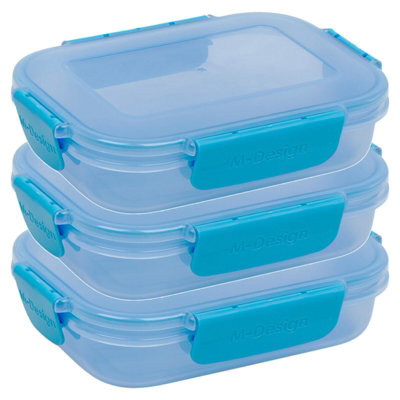 URBN-CHEF Height 5cm Set of 3 Plastic Blue Lunch Box Food Storage Air ...
