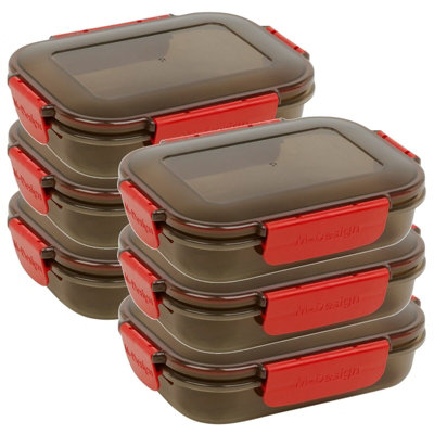 URBN-CHEF Height 5cm Set of 6 Plastic Red/Black Lunch Box Food Storage ...