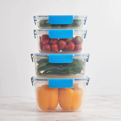 URBN-CHEF Height 8cm 1.1L Blue Set of 6 Food Plastic Storage Container ...