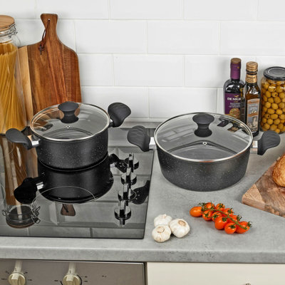 URBNCHEF 20cm Diameter 2Pcs Casserole Pots Set Carbon Steel Induction ...