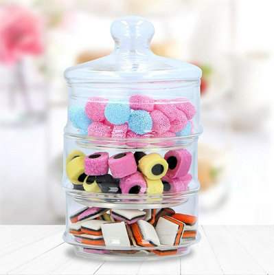 URBNCHEF 23cm Height 3 Tier Clear Glass Stackable Candy Storage Jars ...