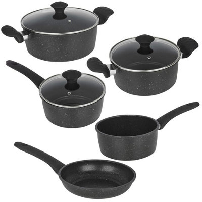 URBNCHEF 24cm Depth 5 Pieces 2 Casserole Pots Saucepan & Frying Pan ...