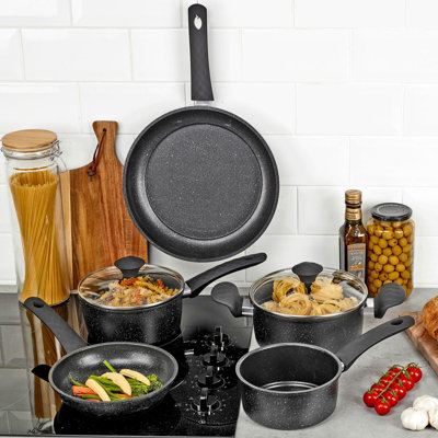 URBNCHEF 24cm Diameter 5 Pcs Casserole Pots Saucepan 3 Frying Pans ...