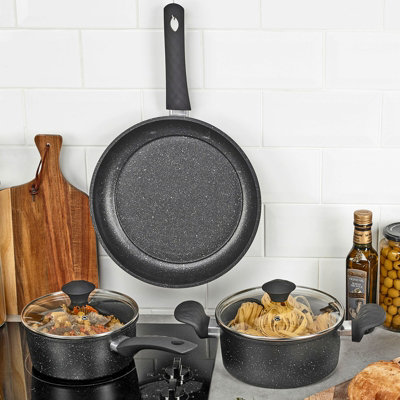 URBNCHEF 28cm Diameter 3 Pcs Large Casserole Pot Saucepan Frying Pans Forged Carbon Induction ...