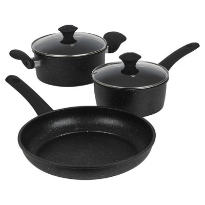URBNCHEF 28cm Diameter 3 Pcs Large Casserole Pot Saucepan Frying Pans ...