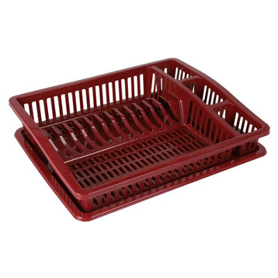 URBNCHEF 46cm Width Maroon Plastic Large Dish Rack Drainer Kitchen Sink ...