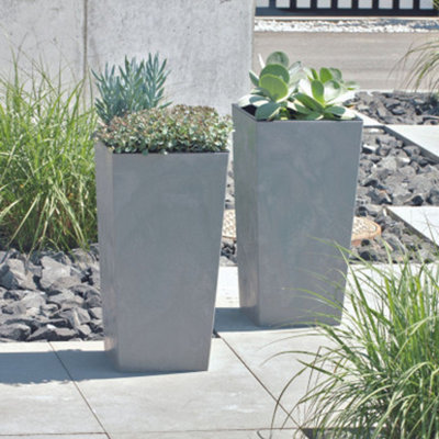 URBNGARDEN 55cm Height Square Tall Concrete Effect Flower Plant Pot ...