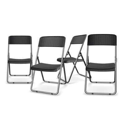 URBNGARDEN 82cm Height Black Square Rattan 4 Folding Chairs with Table ...