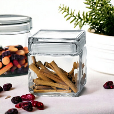 URBNLIVING 0.75L Cube Glass Food Storage Jar With Lid Set of 4