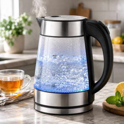 URBNLIVING 1.7L Glass Electric Kettle 3000W Fast Boil Blue LED Cordless ...