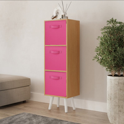 URBNLIVING 100cm Height Beech 3-Tier 3-Drawer Dark Pink Cube Shelving ...
