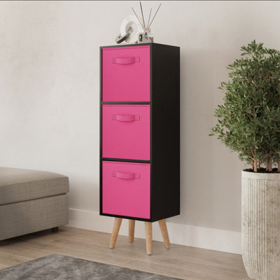 URBNLIVING 100cm Height Black 3-Tier 3-Drawer Dark Pink Cube Shelving ...