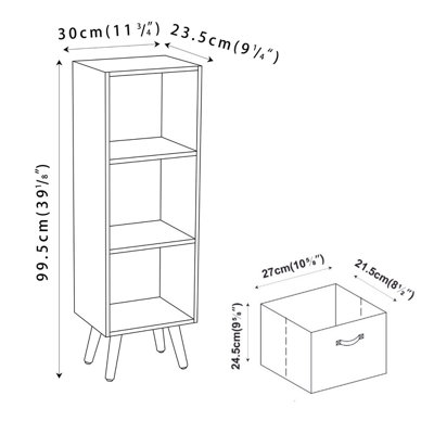 URBNLIVING 100cm Height Oak 3-Tier 3-Drawer Green Cube Shelving Unit ...