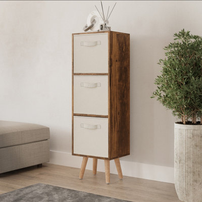 URBNLIVING 100cm Height Rustic Brown 3-Tier 3-Drawer Cream Cube ...