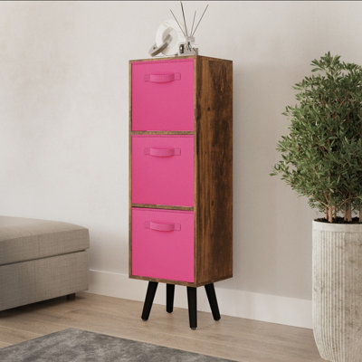 URBNLIVING 100cm Height Rustic Brown 3-Tier 3-Drawer Dark Pink Cube ...