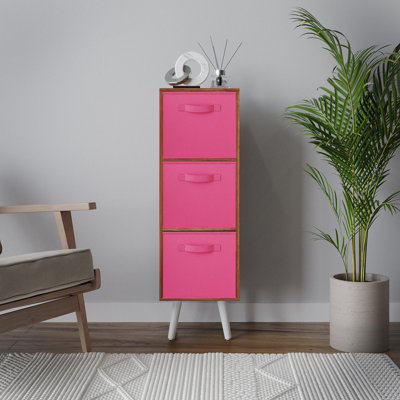 URBNLIVING 100cm Height Teak 3-Tier 3-Drawer Dark Pink Cube Shelving ...