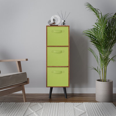 URBNLIVING 100cm Height Teak 3-Tier 3-Drawer Green Cube Shelving Unit ...