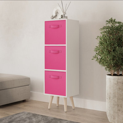 URBNLIVING 100cm Height White 3-Tier 3-Drawer Dark Pink Cube Shelving ...
