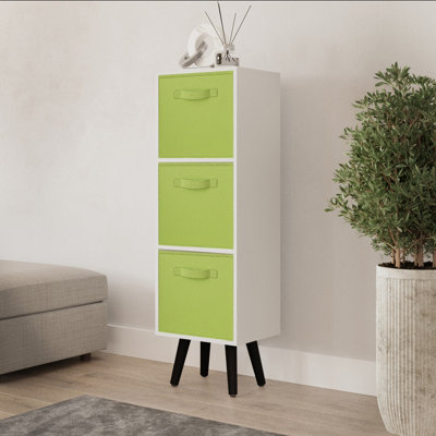 URBNLIVING 100cm Height White 3-Tier 3-Drawer Green Cube Shelving Unit ...