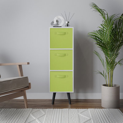 URBNLIVING 100cm Height White 3-Tier 3-Drawer Green Cube Shelving Unit ...
