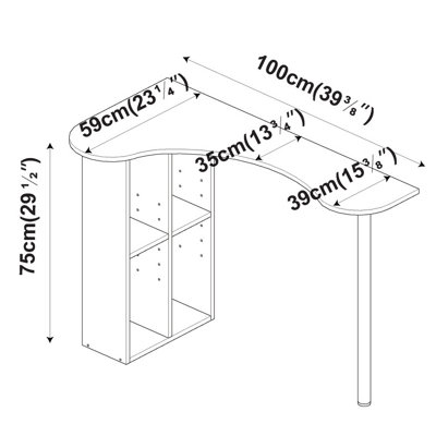 URBNLIVING 100cm Length Oak Wooden Computer Corner Desk Bookcase ...